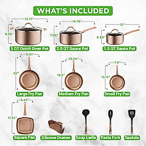 NutriChef 20-Piece Nonstick Kitchen Cookware Set - PFOA/PFOS-Free Heat Resistant Lacquer Kitchenware w/ Bakeware, Frying Pans, Cooking Pots, Utensils