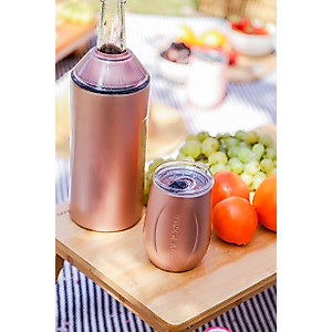 Vinglacé Stainless Steel Stemless Wine Glass- Insulated Wine Tumbler with Glass Insert and Sip Lid, 10 oz, Rose Gold