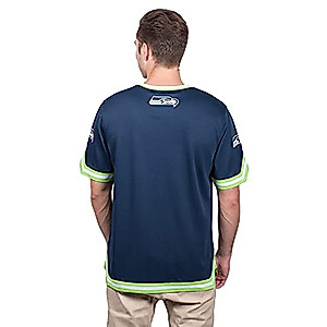 Ultra Game NFL Seattle Seahawks Mens Standard Jersey V-Neck Mesh Stripe Tee Shirt, Team Color, X-Large