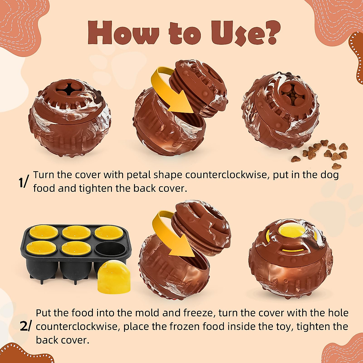 Dog Distraction Toy - Dog Toys to Keep Them Busy to Reduce Anxiety, Medium Chew Toy Ball Treat Dispenser with Freezable Fillable Treats Tray Mold for Aggressive Chewer, 4-IN-1 Mentally Stimulating Toy