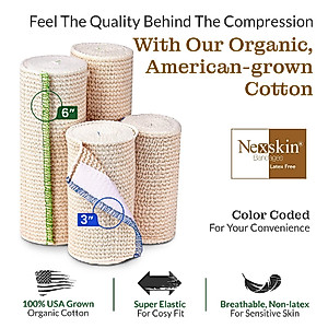 Premium Elastic Bandage Wrap (6” Wide, 2 Pack) - Nexskin Latex Free Athletic/Medical Compression Bandages Hook & Loop Fasteners at Both Ends - Lifetime Washable & Reusable USA Grown Cotton Bandage