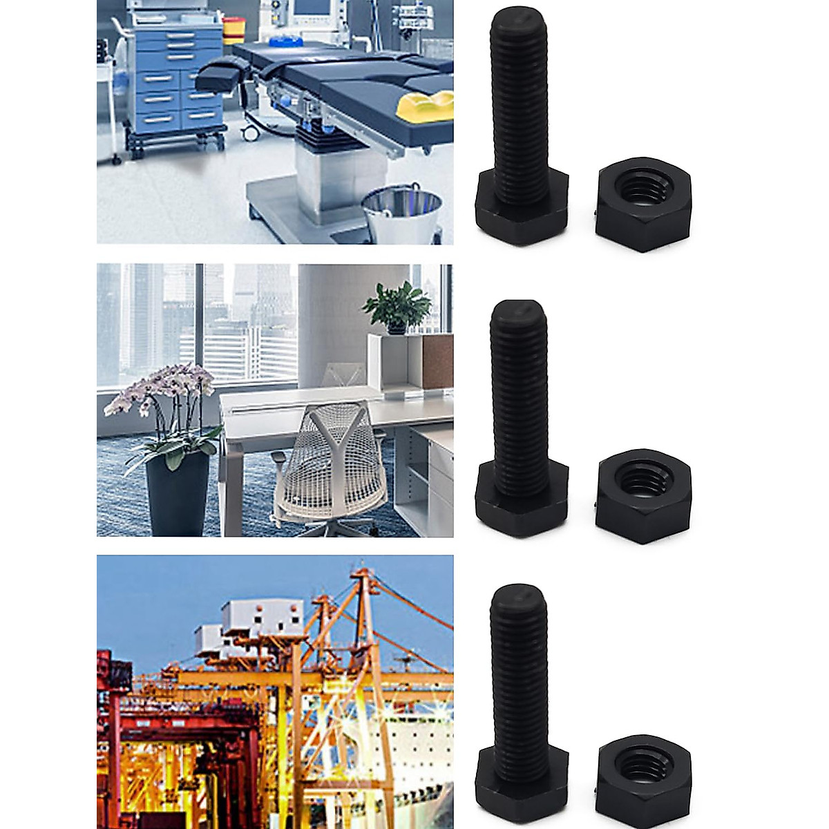 M8 Hex Bolt,24Pair,Susenya Bolt Hex Nut M8x25mm Thread 1/3" Black Nylon