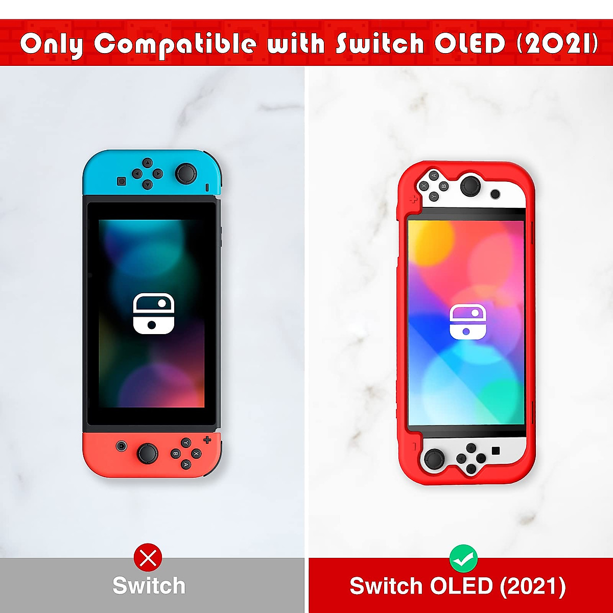 KENOBEE Silicone Case Compatible with Nintendo Switch OLED Model 2021, Soft Lightweight Ergonomic Grip Protective Cover with Shock-Absorption and Anti-Scratch Design for Switch OLED, Red