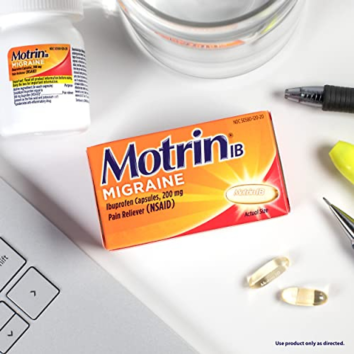 Motrin IB Migraine Liquid Gel Caps, Ibuprofen 200 mg, Migraine Relief Medicine, 80 Ct