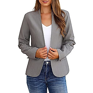 GRAPENT Women's Grey Business Casual Pockets Work Office Button Back Slit Long Sleeves Blazer Lightweight Jacket Suit Size Small US 4-6