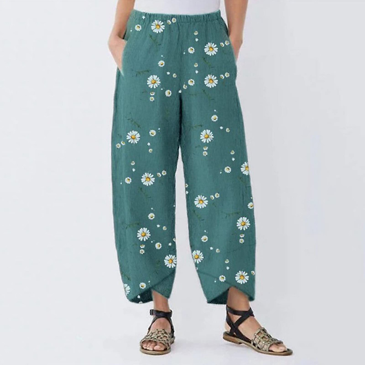 Bblulu Valentines Day Pants for Women Love Heart Print Sweatpants with Pocket Elastic High Waist Crop Pants Lounge Trousers