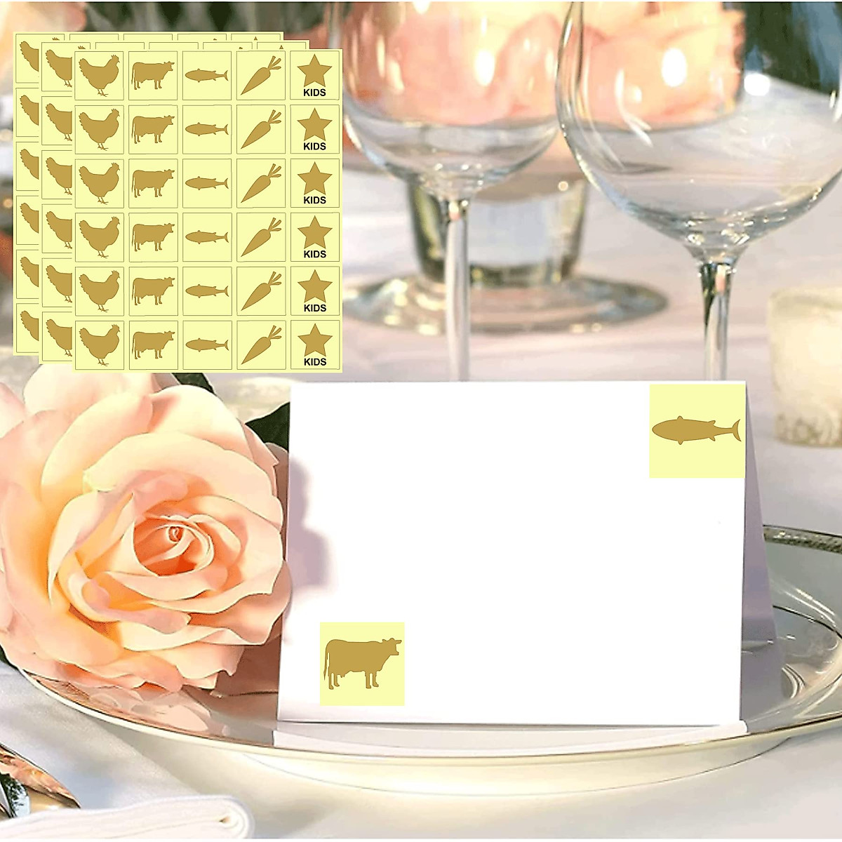 Wedding Meal Choice Stickers for Place Cards 1 '' Gold Meal Sticker Wedding Meal Indicator Stickers- Place Card Menu Choices Catering Food Stickers Place Cards for Wedding Banquet,Chicken,Fish 300Pcs
