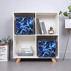 Blue Lightning Canvas Collapsible Storage Bins Cube Organizer Baskets with Handles for Home Office Car