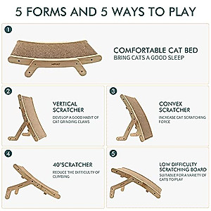 Honcet Cat Scratcher, Cardboard Cat Scratcher with Solid Wood Frame are More Durable, Reversible Cat Furniture, 5 in 1 Cat Scratchers for Indoor Cats of Small Medium Size. (1 Count (Pack of 1)