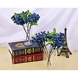 DS. DISTINCTIVE STYLE Artificial Blueberries 4 Pieces Lifelike Faux Fruit Berries Fake Flowers for Decoration (Blue)