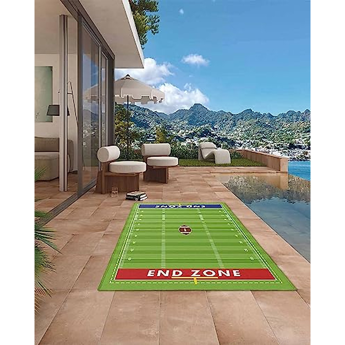 America Football Backdrop Outdoor Rug for Patio/Deck/Porch, Non-Slip Large Area Rug 5 x 8 Ft, Rugby Sports Stadium Field Indoor Outdoor Rugs Washable Area Rugs, Reversible Camping Rug Carpet Runner