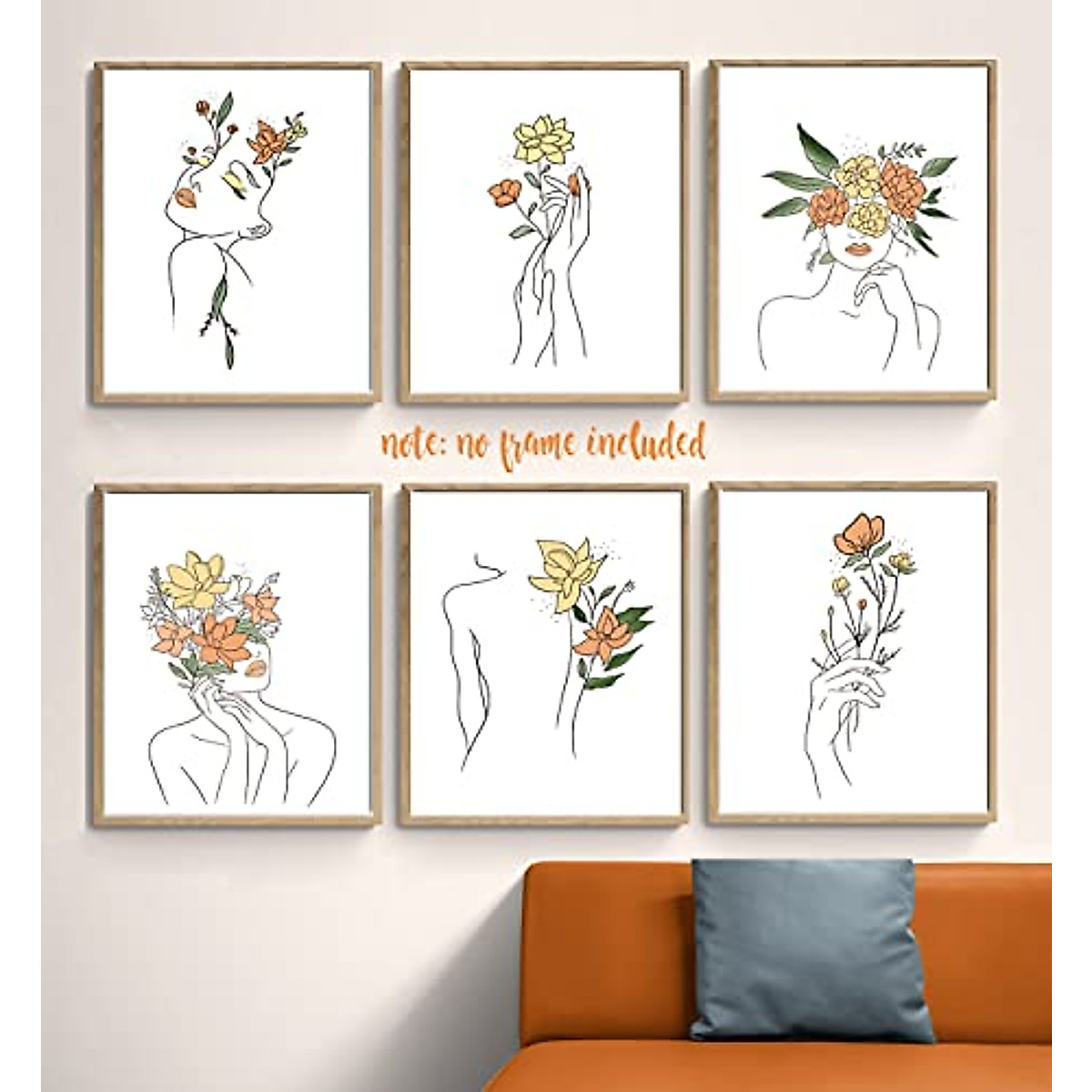 YIMEHDAN Minimalist Women Flower Wall Art Print-- Dressing Room or Girls Bedroom Decor--Fashion Women Rose Minimal Line Canvas Print ( Set of 6 )--Unframed--8X10 inch