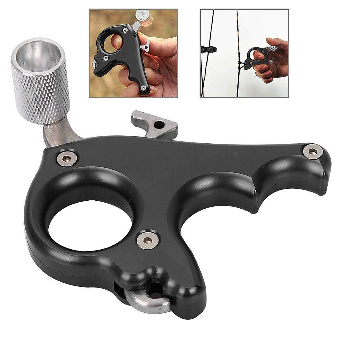 Zerone Archery Release Aids, 3 Finger Grip Thumb Caliper,Aluminum Alloy Bow Hinge Release for Compound Bow(Black)