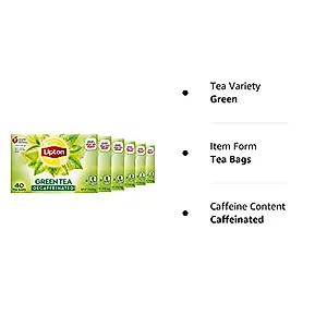 Lipton Decaffeinated Green Tea Bags for Health and Wellness, Hot or Iced, 40 Tea Bags (Pack of 6)