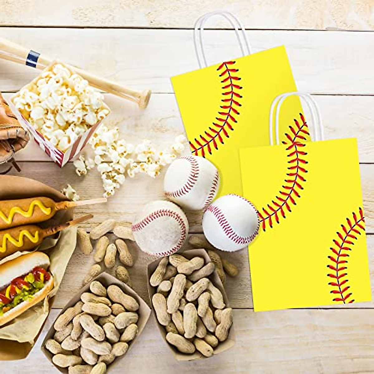 durony 16 Pieces Softball Gift Bag Softball Print Paper Bags Goodie Favor Bags for Softball Party Decorations Supplies