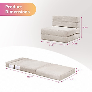 Mixoy Folding Sofa Mattress, Tri Fold Sofa Chair Bed 6.3”,Upholstered Guest Chaise,Floor Couch Sleeper,Folding Futon Sofa Bed Lounge Chaise for Guests,Living Room and Bedroom(Twin Size,Beige) 1