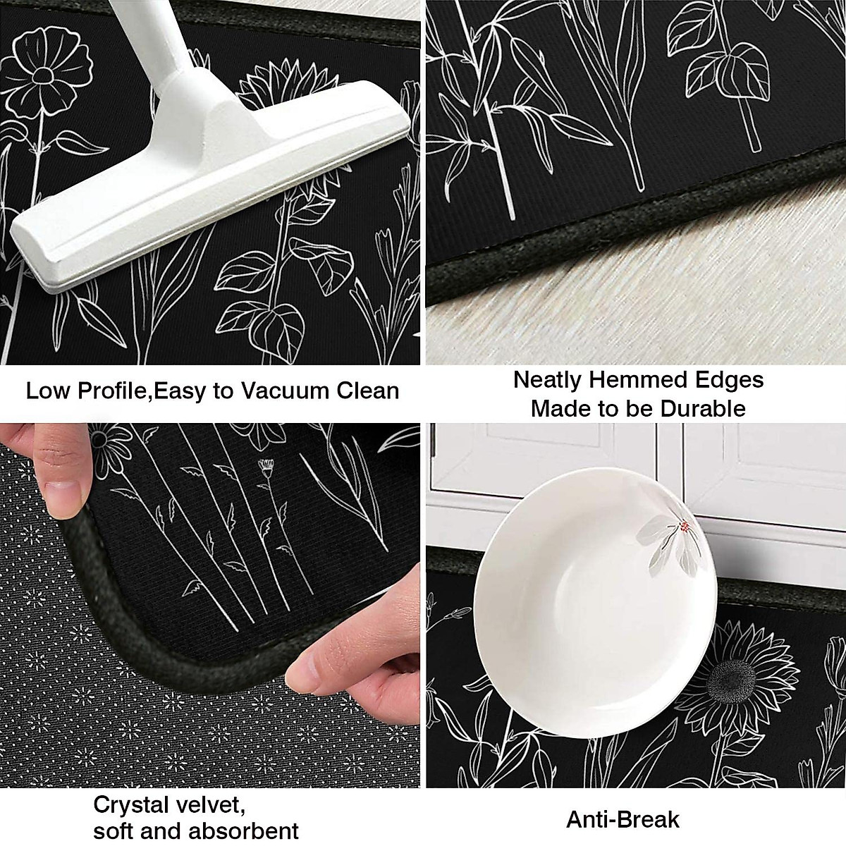 Znutrce Farmhouse Flower Kitchen Mats for Floor Set of 2,Anti Fatigue Mats for Kitchen Floor,Comfort Standing Floral Kitchen Rugs and Mat,Non-Slip Washable Cushioned Anti Fatigue Rug.17"X47"+17"X30"