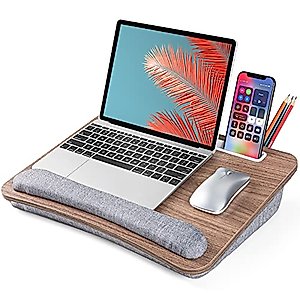 LORYERGO Lap Desk, Lap Desk for Laptop, Fits up to 15.6", Lap Stand for Bed & Couch, Laptop Lap Desk with Cushion, w/ Wrist Pad & Media Slot, for Adult & Kid -LELD12