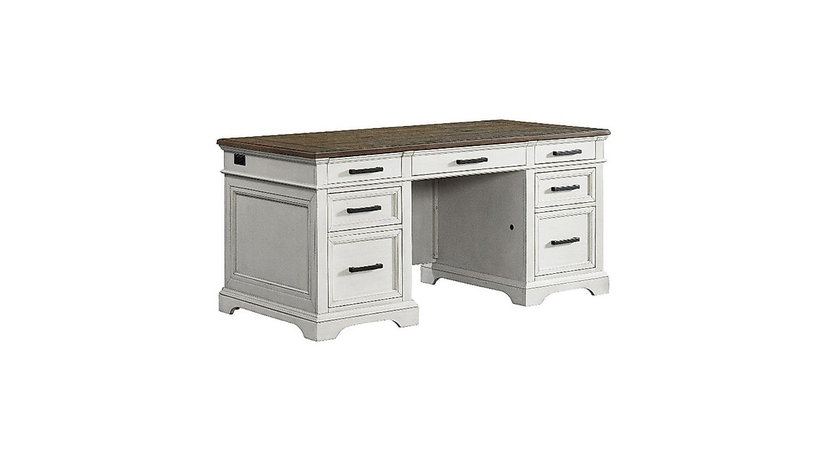 Intercon Drake Home Office Desk - Rustic White & French Oak Style