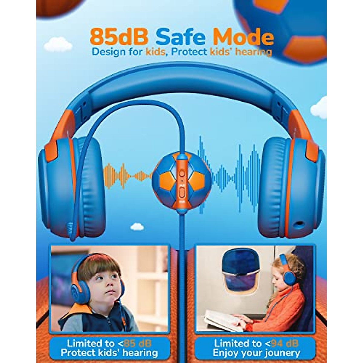 awatrue Kids Headphones Wired Toddler Headphones with Microphone, Over-Ear Headphones, 85/94dB Volume-Limiting, 3.5mm Jack, Foldable On-Ear Design - Safe & Comfortable for Learning & Entertainment
