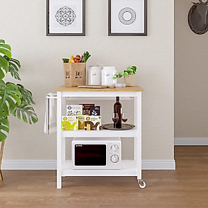 Spirich Home Kitchen Island Cart on Wheels, 3-Tier Rolling Utility Cart with Storage, Small Kitchen Island with Drop Leaf and Towel Rack for Dining Room, White