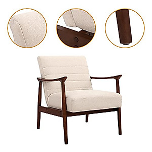 Homestripe Mid-Century Modern Channel Tufted Accent Chair with Wood Arms for Living Rooms, Bedrooms and Small Offices,Set of 1, Beige