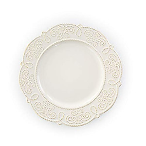 Elama Round Decorated Stoneware Scallop Embossed Dinnerware Dish Set, 16 Piece, Luna