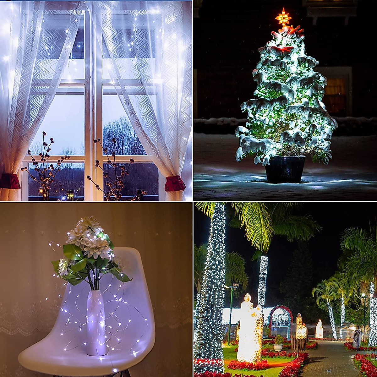 UPON [2 Pack] Solar Fairy Lights, 400 LED Outdoor Solar String Lights Garden White Wire Decorative Lights 66Ft Waterproof Indoor Outdoor Lighting for Garden, Patio, Yard, Christmas