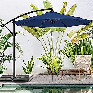 BLUU BANYAN 10 FT Patio Offset Umbrella Outdoor Cantilever Umbrella Hanging Umbrellas, 24 Month Fade Resistance & Water-repellent UV Protection Solution-dyed Fabric Canopy with Infinite Tilt, Crank & Cross Base (Navy Blue)