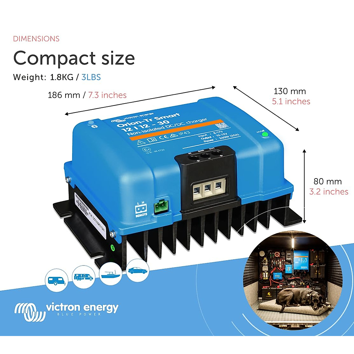 Victron Energy Orion-Tr Smart 12/12-Volt 30 amp 360-Watt DC-DC Charger Non-Isolated (Bluetooth)