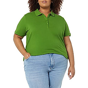 Amazon Essentials Women's Short-Sleeve Polo Shirt (Available in Plus Size), Light Olive, Large