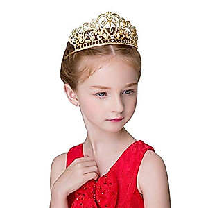 Gold Crown Cake Topper Girls Princess Queen Tiara Summer Wedding Bride Bridal Crown Rhinestone Royal Clear Austrian Crystal Party Headband Cake Topper, 6" Diameter