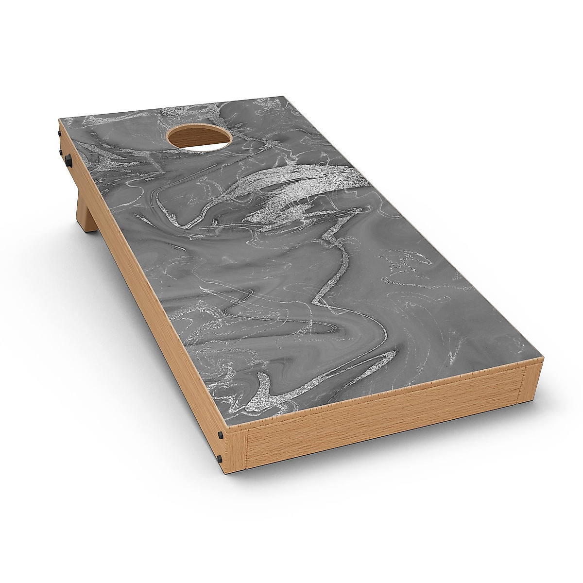 Design Skinz Marble Skin Set for Cornhole (Skin Only) - Black & Silver Marble Swirl V7