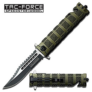 Pocket Knife Folding Tactical Rescue Knife Spring Assisted Open TAC FORCE GREEN Sawback Bowie TF-710GN + free eBook by Only US