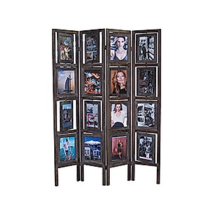 Proman Products Oscar II Scenic 4 Panel Folding Screen Room Divider FS16773 with 16 Picture Frames Display 32 Pictures, Paulownia Wood, Smoked Brown Finish, 54" W x 1" D x 67" H (Max Extends)