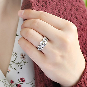 925 Sterling Silver Wedding Ring 2 Carat Octagon Cut CZ Stone Simulated Blue Sapphire CZ Accent Filigree Vintage Engagement Ring (Size 5 to 9)