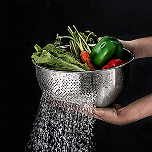 Joyoldelf Stainless Steel Rice Washing Bowl, Versatile 3-In-1 Colander and Kitchen Strainer with Side Drainers for Rice, Vegetables & Fruit