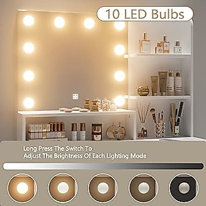 Diwnnue Vanity Desk with LED Lighted Mirror, Makeup Vanity Table Set with 6 Drawers, 3 Color Lighting Modes Brightness Adjustable, Hidden Wiring, Dressing Table for Bedroom, White