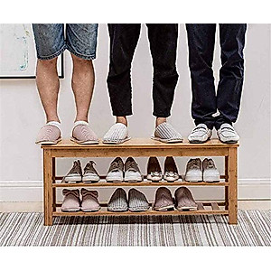 TAZSJG Bamboo Shoe Bench, 3-Tier Shoe Rack, Shoe Storage Organizer with Seat, Ideal for Living Room, Bedroom and Hallway, Easy Assembly