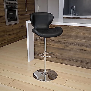 Flash Furniture Contemporary Black Vinyl Adjustable Height Barstool with Curved Back and Chrome Base