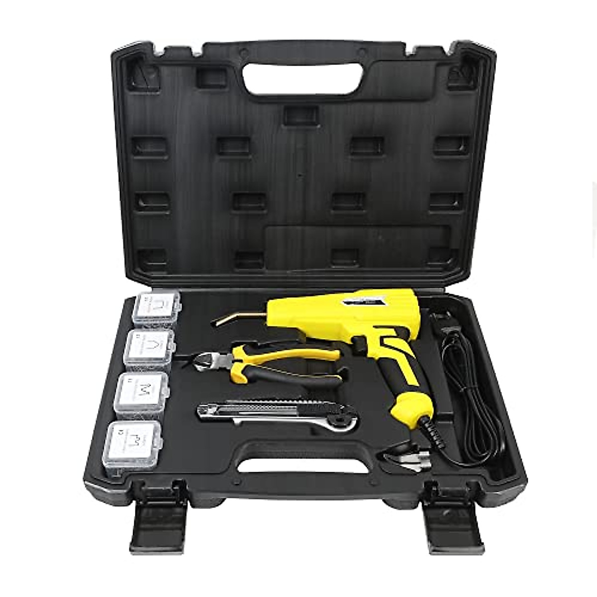 MOTOCOCHE 110V 100W Newest Plastic Welder Hot Stapler Gun with 4 Types Staples and Pliers, Plastic Welding Machine Kit with Scraper & Utility Knife for Car Bumper Repair (Yellow)