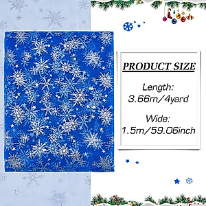 FINGERINSPIRE 4 Yards Snowflake Silver Foil Organza Fabric 59.1 inch Wide Blue Snowflake Sheer Mesh Fabric Nylon Glitter Snowflake Fabric Tulle for DIY Crafts Wedding Birthday Christmas Decoration