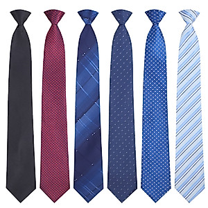 Janmercy 6 Pcs Clip on Tie for Men Clip on Easy Necktie Striped Solid Plaid Dots Mixed Lot Tie for Office School, 20 Inch (Fresh Style)