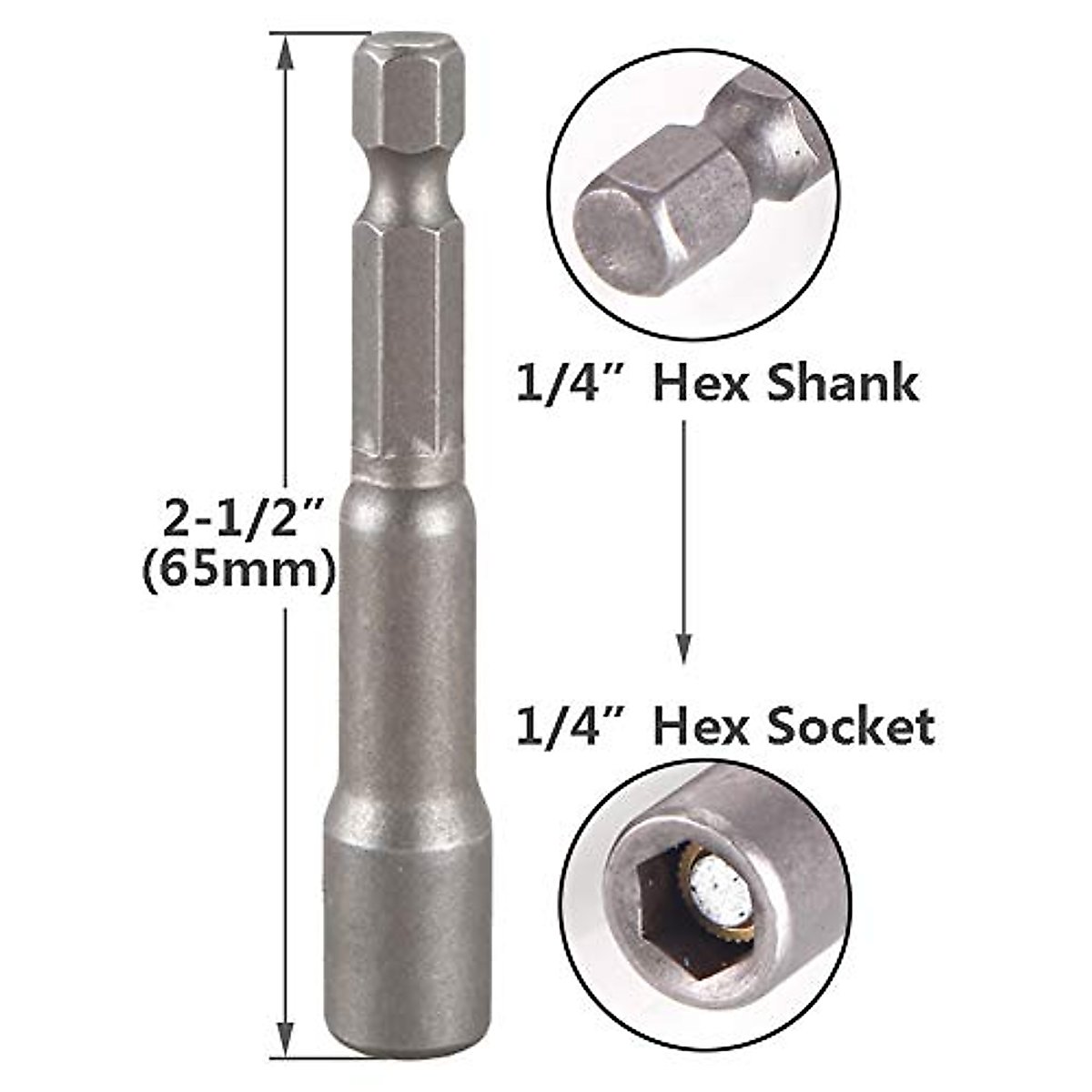 Yakamoz 10Pcs Magnetic Nut Setter Driver Drill Bit Set 1/4" Hex Shank to 1/4" Hex Socket Power Nut Driver Bits, 2-Inch Length