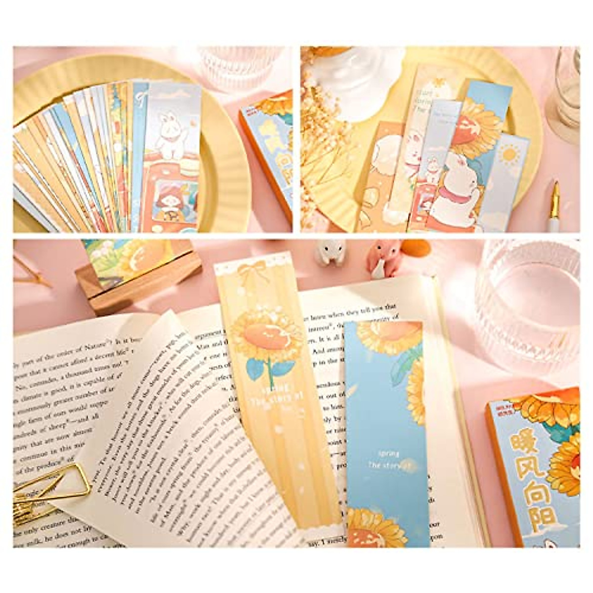 Cute Rabbit Funny Animal Bookmarks, 30 Pcs (Sunflower)