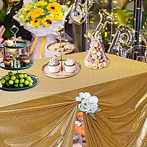 Fitable Gold Sequin Tablecloth for Parties 60x84 Inch - Sparkle Glitter Table Cloth Laser Rectangle Table Cover Overlay for Wedding Baby Shower Ceremony Birthday Cake Table Holiday Banquet Decoration
