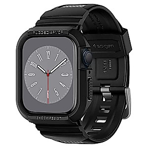 Spigen Rugged Armor Pro Compatible with Apple Watch Case with Band Series 8/7 (45mm) and Series SE2/6/SE/5/4 (44mm) - Black
