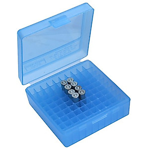 MTM 100 Round Flip-Top Ammo Box 38/357 Cal (Clear Blue)