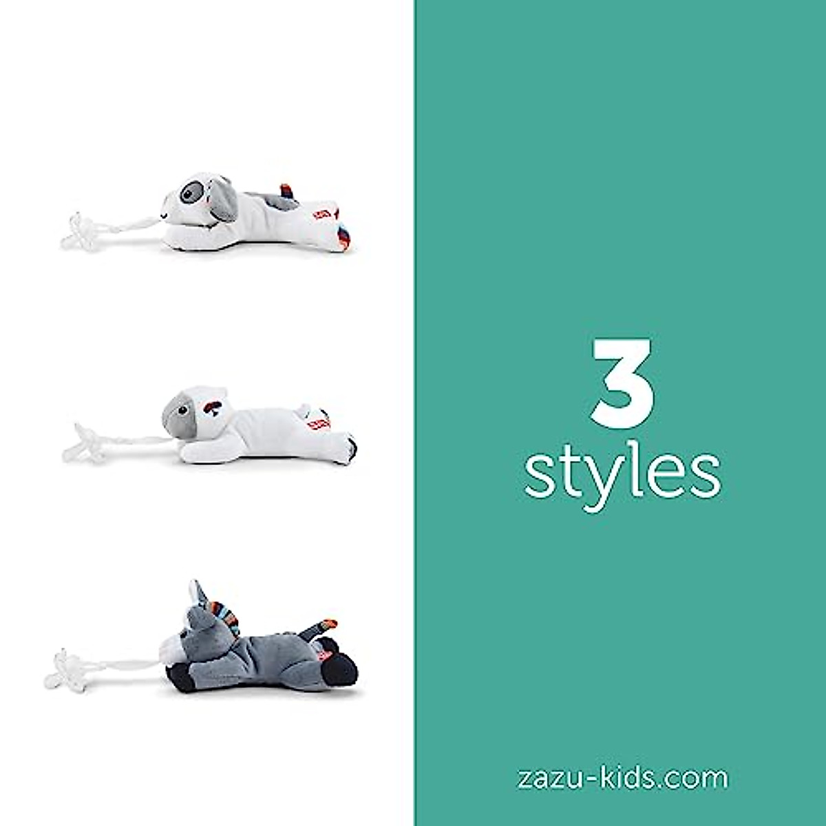 Plush Animal Pacifier Holder - Detachable Universal Paci Toy for Babies & Toddlers, Dexy The Dog White and Grey Stuffed Animal by ZazuKids