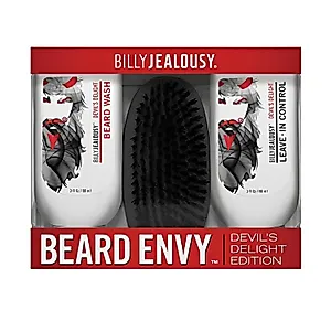 Billy Jealousy Devil's Delight Beard Envy Facial Hair Refining Kit - with Beard Wash Beard Control and Boar Bristle Brush for Clean, Hydrated, Soft, Tamed Unruly Mane